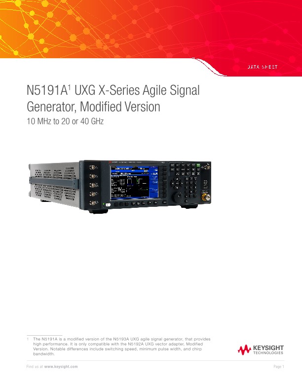 N5191A UXG X-Series Agile Signal Generator, Modified Version PDF Asset Page | Keysight